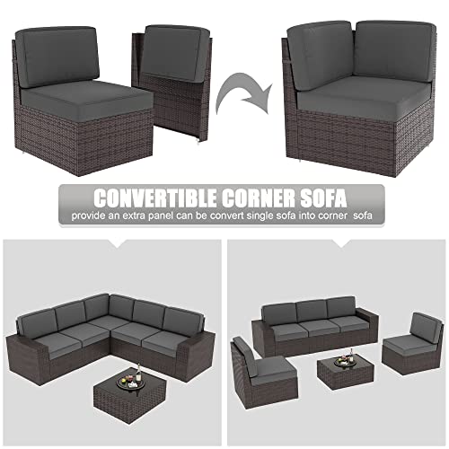 LayinSun Outdoor Patio Furniture Set 6 Pieces Sectional Conversation Sofa Set Brown Rattan Sofa Set with Coffee Table