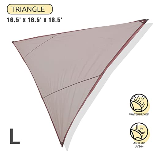 MordenApe Sun Shade Sail with Hardware Kit, UV Block Shade Sail Sets, Outdoor Sun Shade Canopy for Patio Backyard Garden with Accessories(16.5' x 16.5' x 16.5', Beige | Triangle)