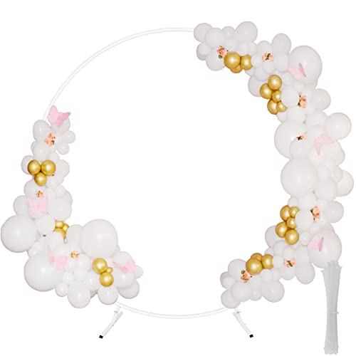 Fogein 6.6ft Round Backdrop Stand, Stable Circle Balloon Arch Frame, Metal Circle Arch Stand for Wedding Birthday Party Baby Shower Decoration(White)