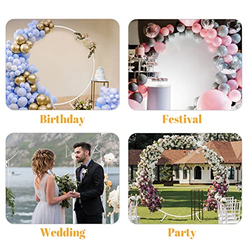 Fogein 6.6ft Round Backdrop Stand, Stable Circle Balloon Arch Frame, Metal Circle Arch Stand for Wedding Birthday Party Baby Shower Decoration(White)