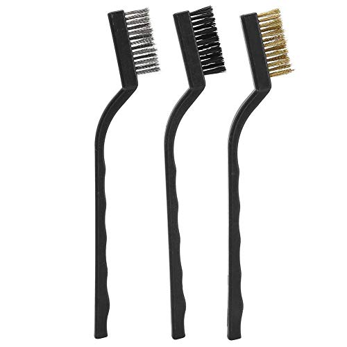 Fdit 3pcs Mini Wire Brush Curved Handle Masonry Brush Wire Bristle for Cleaning Tree Trunk Burr Bonsai Brush Garden Cleaning Tool