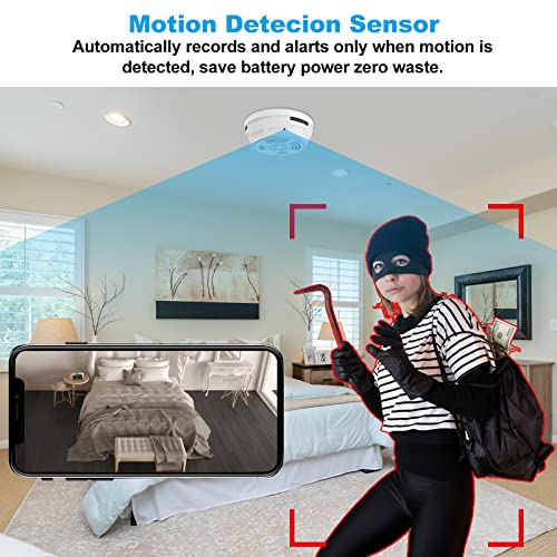 FUVISION Hidden Camera Smoke Detector, Spy Camera HD 1080p Wireless Security Camera with Night Vision and Motion Detection Remote App Control for Home Security, Home Elderly Pet, 180 Days Standby