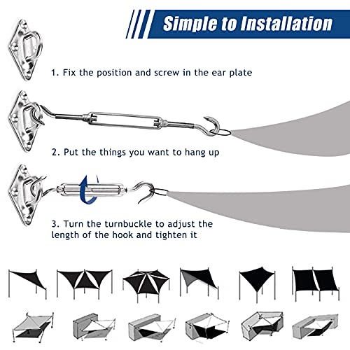 BLADOPIA Sun Shade Sail Hardware Kit, 6 inch Heavy Duty Stainless Steel Outdoor Triangle Sunshade Installation Set, UV Block Canopy Awning Wall Mounting Anchor and Turn Buckles for Patio, Garden