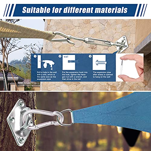 BLADOPIA Sun Shade Sail Hardware Kit, 6 inch Heavy Duty Stainless Steel Outdoor Triangle Sunshade Installation Set, UV Block Canopy Awning Wall Mounting Anchor and Turn Buckles for Patio, Garden