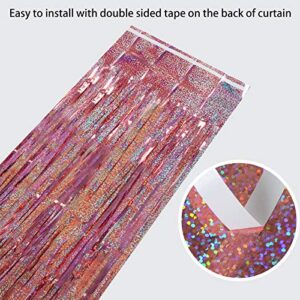 Foil Fringe Backdrop, Melsan 2 Pack 3.2 ft x 8.2 ft Tinsel Foil Fringe Curtains, Sparkle Fringe Curtains for Party Photo Background Decoration, Rose Gold