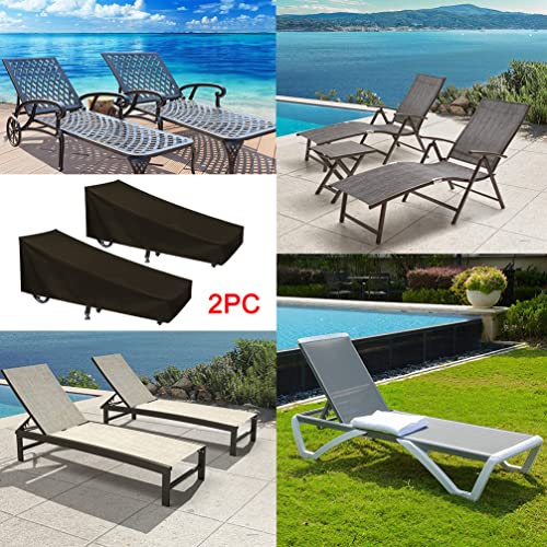 Waterproof Patio Lounge Chair Cover 2 Pack Heavy Duty Outdoor Chaise Lounge Covers Patio Garden Furniture Chair Cover Wind-resistant with Click-Close Straps (82"L x 30"W x 31"H, Black)