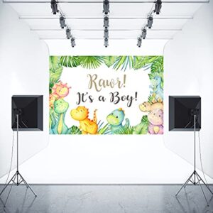 Aperturee Dinosaur It's a boy Baby Shower Backdrop 7x5ft Oh Boy Tropical Palm Leaves Jungle Photography Background Kids Newborn Cake Table Banner Party Decoration Photo Booth Studio Props Favors