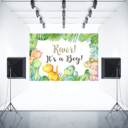 Aperturee Dinosaur It's a boy Baby Shower Backdrop 7x5ft Oh Boy Tropical Palm Leaves Jungle Photography Background Kids Newborn Cake Table Banner Party Decoration Photo Booth Studio Props Favors