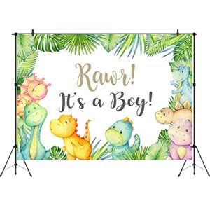 Aperturee Dinosaur It's a boy Baby Shower Backdrop 7x5ft Oh Boy Tropical Palm Leaves Jungle Photography Background Kids Newborn Cake Table Banner Party Decoration Photo Booth Studio Props Favors