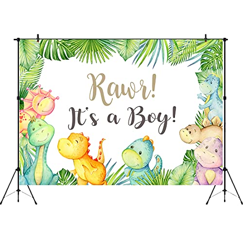 Aperturee Dinosaur It's a boy Baby Shower Backdrop 7x5ft Oh Boy Tropical Palm Leaves Jungle Photography Background Kids Newborn Cake Table Banner Party Decoration Photo Booth Studio Props Favors