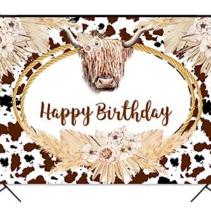 Mocsicka Highland Cow Birthday Backdrop Boho Highland Cow Happy Birthday Party Decorations Holy Cow Birthday Decorations Girl Cake Table Banner Birthday Party Supplies (7x5ft (82x60 inch))