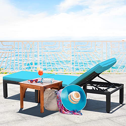 RELAX4LIFE Patio Wicker Lounge Chair - Rattan Reclining Chair w/Adjustable Backrest & Removable Cushion, Modern Rattan Furniture for Garden, Balcony, Backyard, Outdoor Chaise Lounge (1, Turquoise)