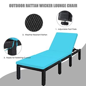 RELAX4LIFE Patio Wicker Lounge Chair - Rattan Reclining Chair w/Adjustable Backrest & Removable Cushion, Modern Rattan Furniture for Garden, Balcony, Backyard, Outdoor Chaise Lounge (1, Turquoise)