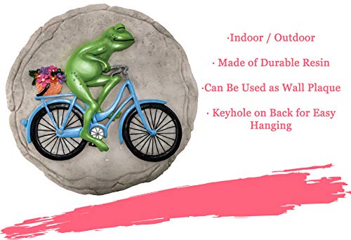 Spoontiques - Garden Décor - Frog on Bicycle Stepping Stone - Decorative Stone for Garden