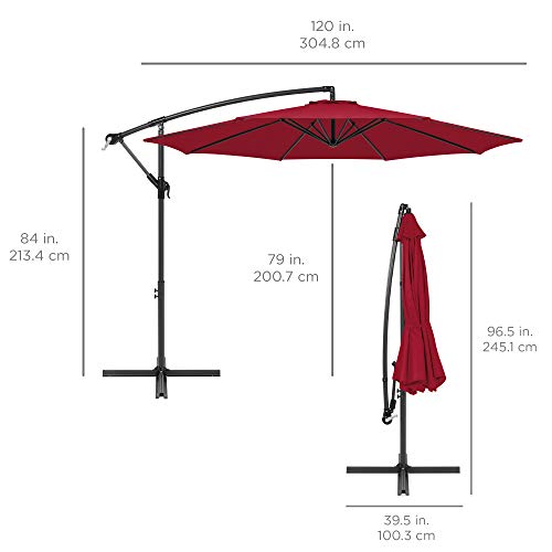 Best Choice Products 10ft Offset Hanging Market Patio Umbrella w/Easy Tilt Adjustment, Polyester Shade, 8 Ribs for Backyard, Poolside, Lawn and Garden - Burgundy