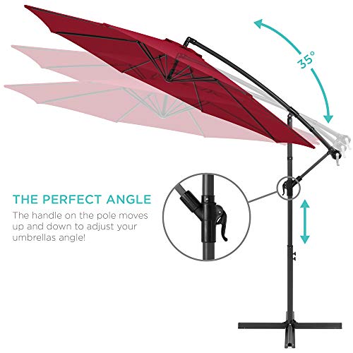 Best Choice Products 10ft Offset Hanging Market Patio Umbrella w/Easy Tilt Adjustment, Polyester Shade, 8 Ribs for Backyard, Poolside, Lawn and Garden - Burgundy