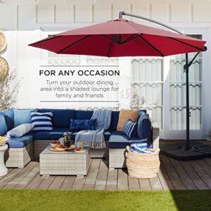 Best Choice Products 10ft Offset Hanging Market Patio Umbrella w/Easy Tilt Adjustment, Polyester Shade, 8 Ribs for Backyard, Poolside, Lawn and Garden - Burgundy