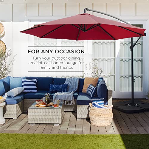 Best Choice Products 10ft Offset Hanging Market Patio Umbrella w/Easy Tilt Adjustment, Polyester Shade, 8 Ribs for Backyard, Poolside, Lawn and Garden - Burgundy