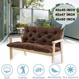 2 Seater Outdoor Glider Cushions Replacement, Bench Cushion for Outdoor Furniture Waterproof Thick Porch Swing Cushions with Backrest Ties for Garden Patio(Coffee 40x40 inch)