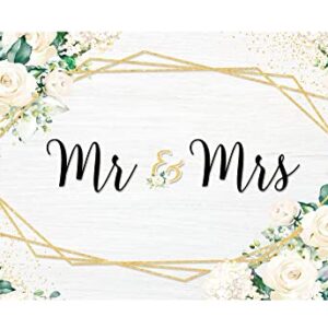 Allenjoy White Floral Mr & Mrs Engagement Decorations Backdrop for Couples Wedding Bride and Groom Engaged Ceremony Anniversary Bridal Shower Supplies Photo Booth Props Background