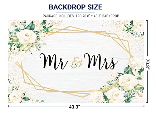 Allenjoy White Floral Mr & Mrs Engagement Decorations Backdrop for Couples Wedding Bride and Groom Engaged Ceremony Anniversary Bridal Shower Supplies Photo Booth Props Background