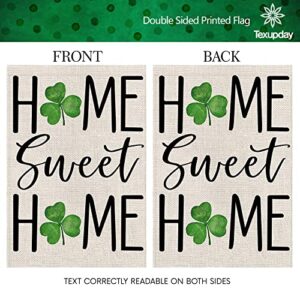 Texupday St.Patrick's Day Home Sweet Home Shamrock Clover Decoration Double Sided Vertical Burlap Garden Flag Rustic Holiday Party Outdoor Yard Banner 12" x 18"