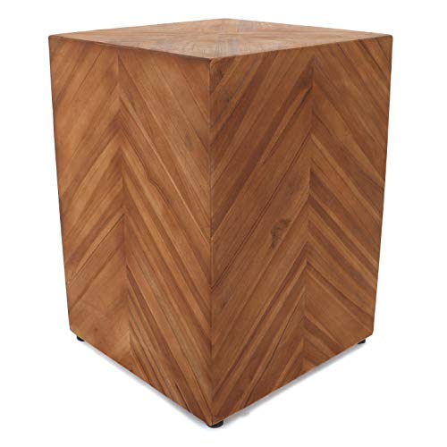 Belari Teak Garden Stool - Farmhouse End Table Barn Door Wooden Rustic Side Table/Patio Indoor Outdoor (Chevron), 15 in x 20 (D W H)