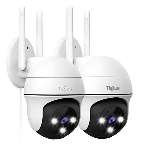 TIEJUS Security Camera Outdoor-2Pack-360° PTZ Wired Cameras for Home Security, 2K Dome Surveillance Camera with Auto-Human Tracking, Siren, 3MP Color Night Vision, Work with Alexa