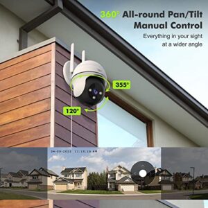 TIEJUS Security Camera Outdoor-2Pack-360° PTZ Wired Cameras for Home Security, 2K Dome Surveillance Camera with Auto-Human Tracking, Siren, 3MP Color Night Vision, Work with Alexa