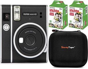 fujifilm instax mini 40 instant camera with fujifilm instant mini film (20 sheets) bundle with sturdy tiger travel case and deals number one cleaning cloth