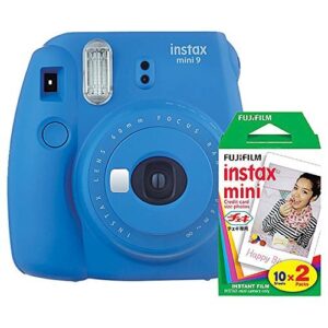 fujifilm instax mini 9 instant camera (cobalt blue) with film twin pack bundle (2 items)