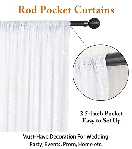 Sequin Curtains 2 Panels White 2FTx8FT Sequin Photo Backdrop White Sequin Backdrop Curtain Pack of 2-1011E