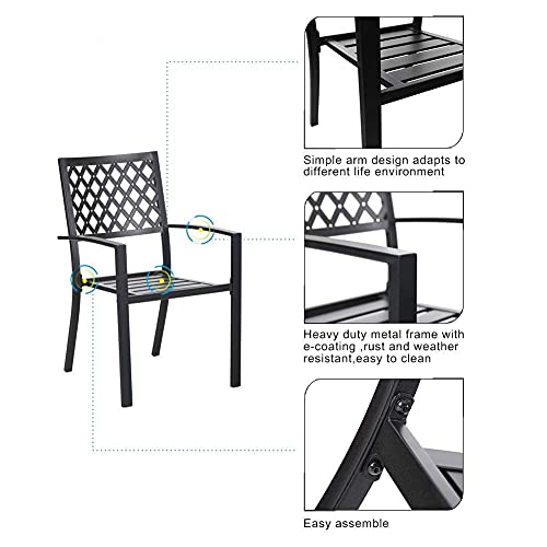 MFSTUDIO 5 Piece Black Metal Outdoor Patio Dining Bistro Set with 4 Armrest Chairs and Steel Frame Slat Larger Square Table, 37" Table and 4 Backyard Garden Chairs Outdoor Furniture Set, Black …