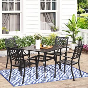 MFSTUDIO 5 Piece Black Metal Outdoor Patio Dining Bistro Set with 4 Armrest Chairs and Steel Frame Slat Larger Square Table, 37" Table and 4 Backyard Garden Chairs Outdoor Furniture Set, Black …