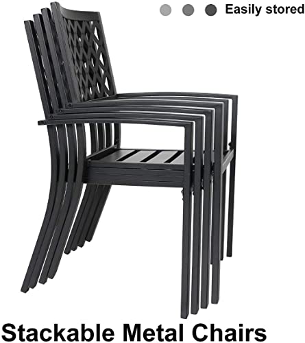 MFSTUDIO 5 Piece Black Metal Outdoor Patio Dining Bistro Set with 4 Armrest Chairs and Steel Frame Slat Larger Square Table, 37" Table and 4 Backyard Garden Chairs Outdoor Furniture Set, Black …