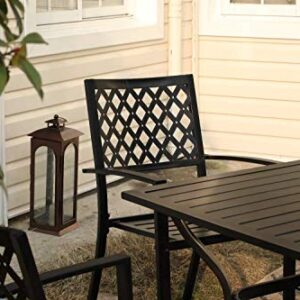 MFSTUDIO 5 Piece Black Metal Outdoor Patio Dining Bistro Set with 4 Armrest Chairs and Steel Frame Slat Larger Square Table, 37" Table and 4 Backyard Garden Chairs Outdoor Furniture Set, Black …