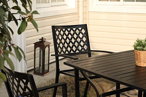 MFSTUDIO 5 Piece Black Metal Outdoor Patio Dining Bistro Set with 4 Armrest Chairs and Steel Frame Slat Larger Square Table, 37" Table and 4 Backyard Garden Chairs Outdoor Furniture Set, Black …