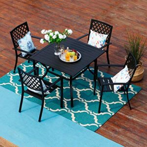 MFSTUDIO 5 Piece Black Metal Outdoor Patio Dining Bistro Set with 4 Armrest Chairs and Steel Frame Slat Larger Square Table, 37" Table and 4 Backyard Garden Chairs Outdoor Furniture Set, Black …