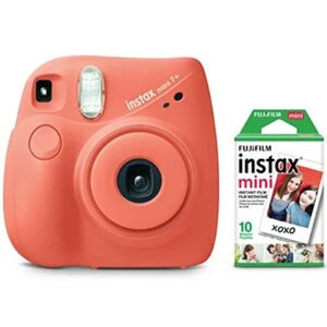 fujifilm instax mini 7+ light coral bundle (10 film pack)