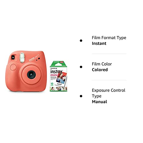 FujiFilm Instax Mini 7+ Light Coral Bundle (10 Film Pack)