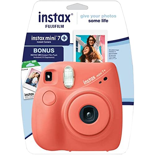 FujiFilm Instax Mini 7+ Light Coral Bundle (10 Film Pack)