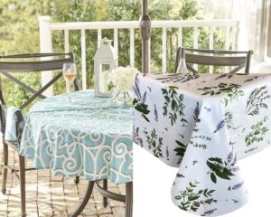 newbridge herb garden floral kitchen design flannel backed vinyl tablecloth, fresh flowering garden herbs vinyl tablecloth, 70″ umbrella hole zippered round