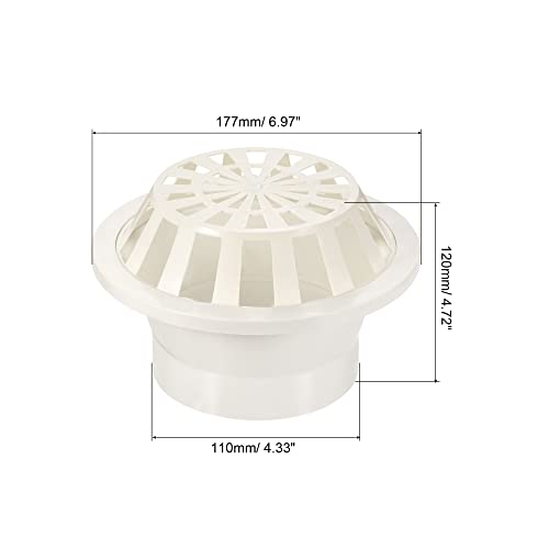 PATIKIL Duct Pipe Connector Flange 110mm ID, PVC Straight Insert Floor Atrium Grate Cover Strainer for Roof Garden, White