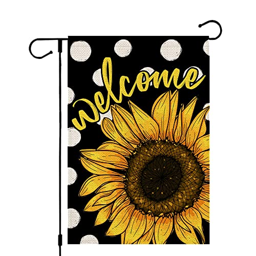 CROWNED BEAUTY Summer Garden Flag Sunflower Yard 12x18 Inch Small Double Sided Outside Polka Dots Party Farmhouse Décor