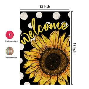 CROWNED BEAUTY Summer Garden Flag Sunflower Yard 12x18 Inch Small Double Sided Outside Polka Dots Party Farmhouse Décor