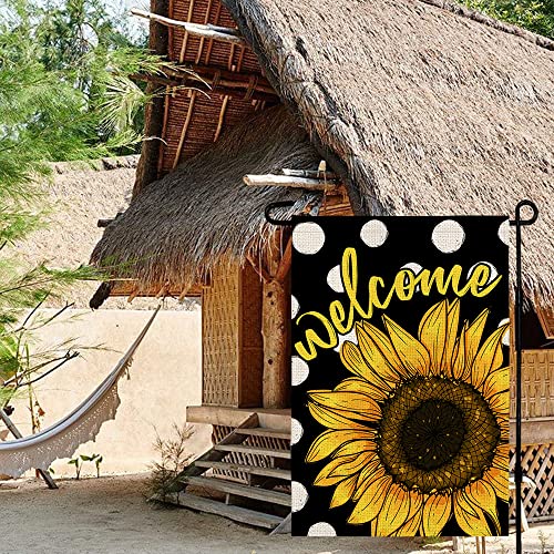 CROWNED BEAUTY Summer Garden Flag Sunflower Yard 12x18 Inch Small Double Sided Outside Polka Dots Party Farmhouse Décor