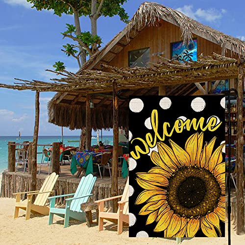 CROWNED BEAUTY Summer Garden Flag Sunflower Yard 12x18 Inch Small Double Sided Outside Polka Dots Party Farmhouse Décor