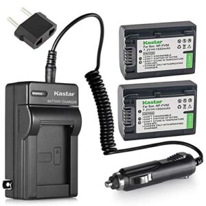 kastar battery 2 pack + charger for sony np-fv30 np-fv40 np-fv50 & sony handycam hdr-cx380 430v 900 580v 760v hdr-pj540 650v hdr-pv710v 790v 810 hdr-td30v fdr-ax100 dcr-sr dcr-sx hdr-cx hdr-xr series