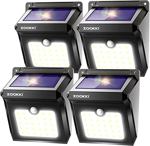 ZOOKKI Solar Outdoor Lights -120° Illumination Solar Motion Sensor Lights Outdoor - IP65 Waterproof Wireless Security Outdoor Solar Powered Lights for Garden Fence Patio Deck（28LED 4-Pack）