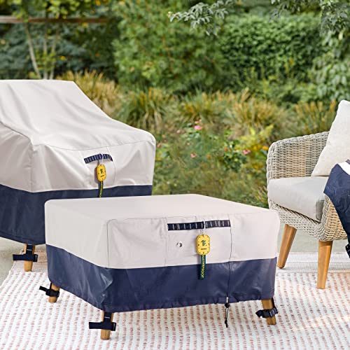 Time Forest Patio Coffee Table Cover Waterproof, Outdoor Lawn Patio Furniture Covers Heavy Duty, Waterproof Rectangular Table Covers for Outdoor Furniture, Fog/Navy 48''L x 28''W x 13''H